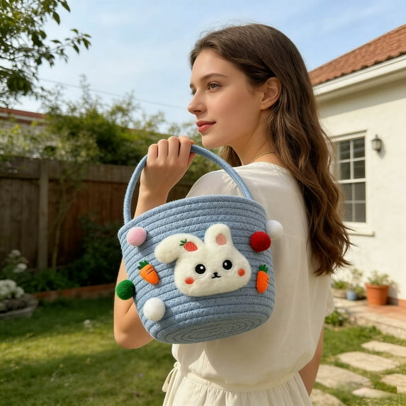 Easter Storage Basket For Kids Baby With Handle Empty Bunny Egg Easter ...