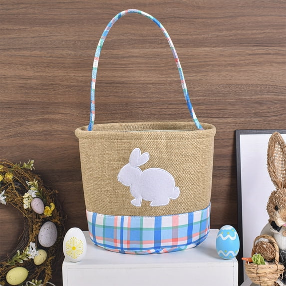 Easter Storage Basket with Handles, Striped Egg Tote Basket, Bunny ...