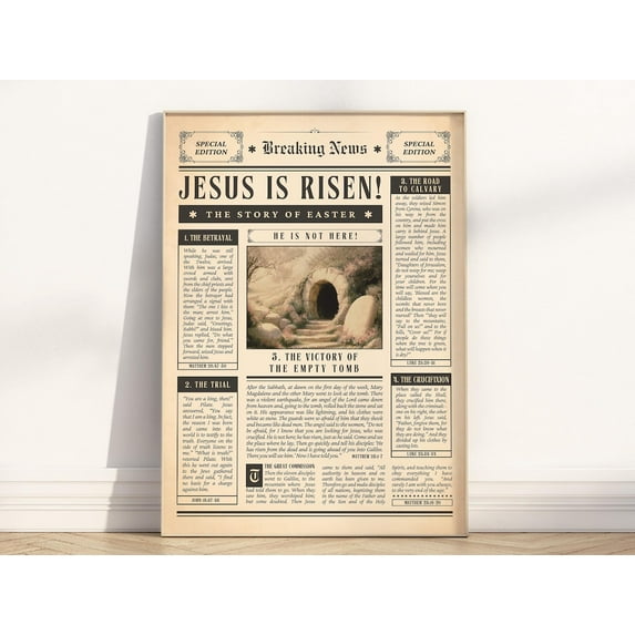 Easter Story Jesus Empty Tomb Bible Verse Wall Art Printable, Christian ...