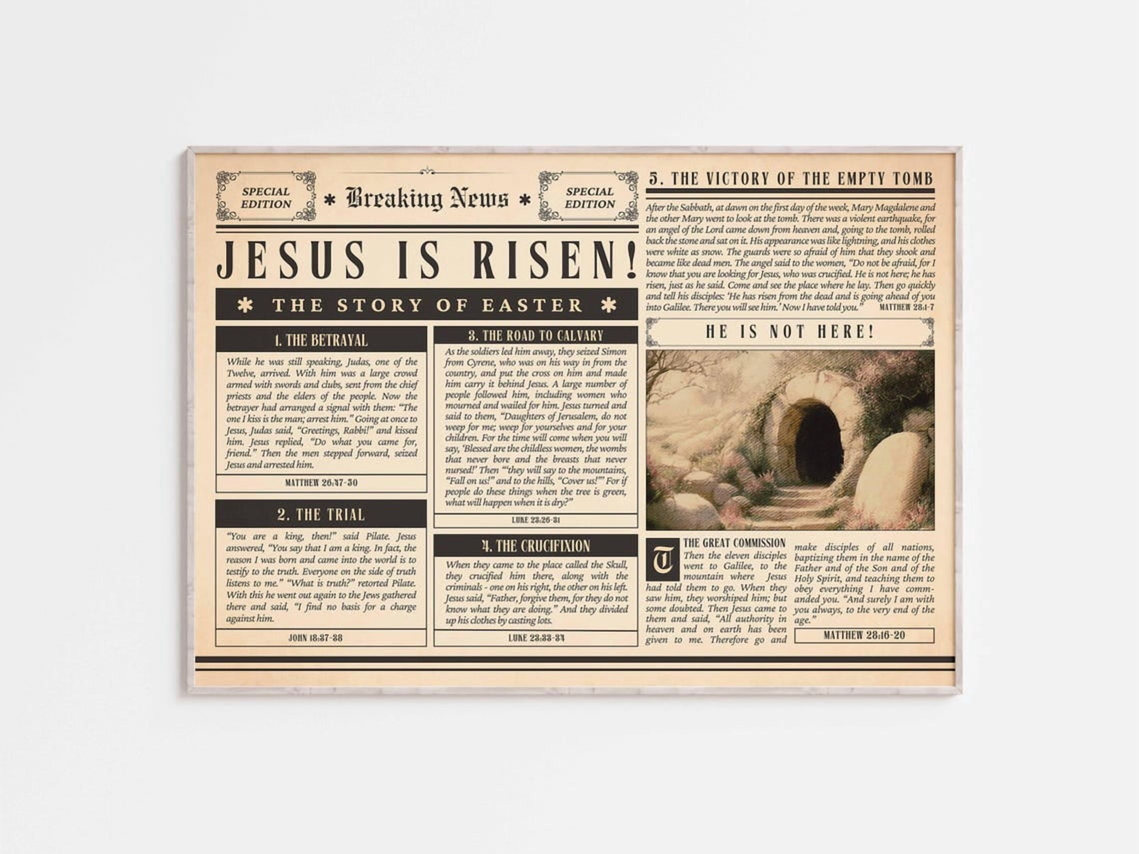Easter Story Jesus Empty Tomb Bible Verse Wall Art Printable, Christian ...