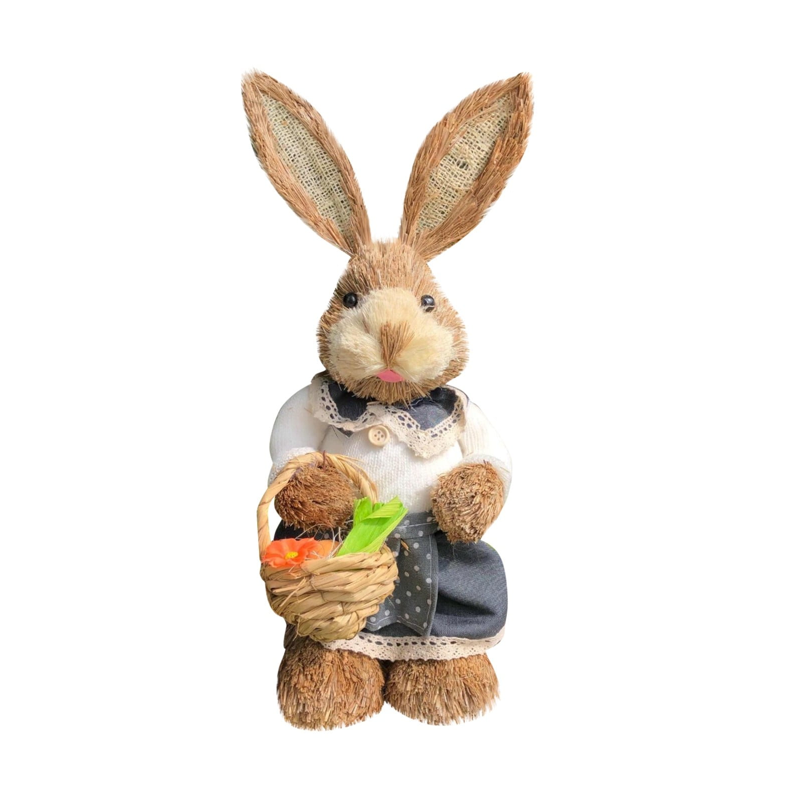 Easter Straw Bunny Figurine Tabletop Decor 13.7" Flocked Bunny Easter ...