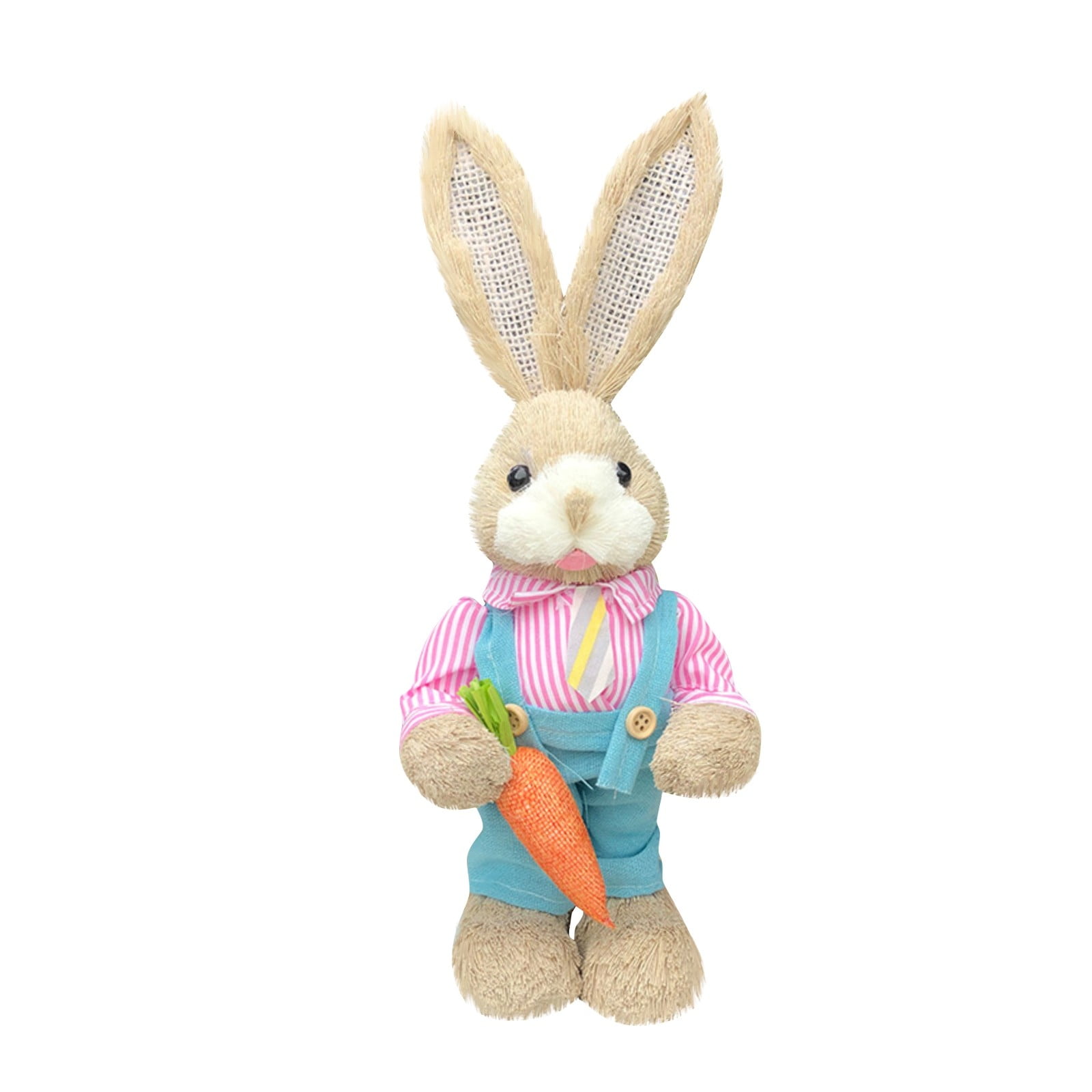 Easter Straw Bunny Standing Figurine 13.7" Flocked Bunny Easter Display ...