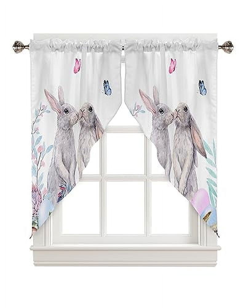 Easter Swag Valance Curtains Black White Buffalo Plaid Rabbit Linen ...
