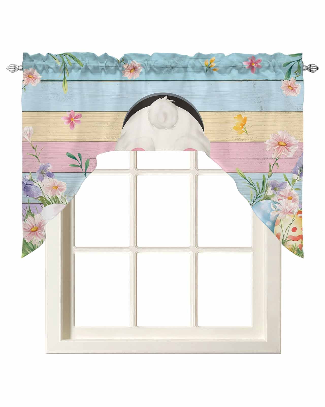 Easter Swag Valances for Windows, Curtains Drapes, Colorful Wooden ...