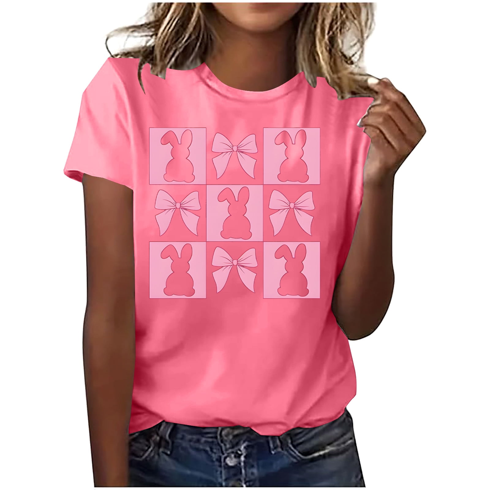 Easter T Shirt for Women Crew Neck Short Sleeve Happy Easter Bunny ...