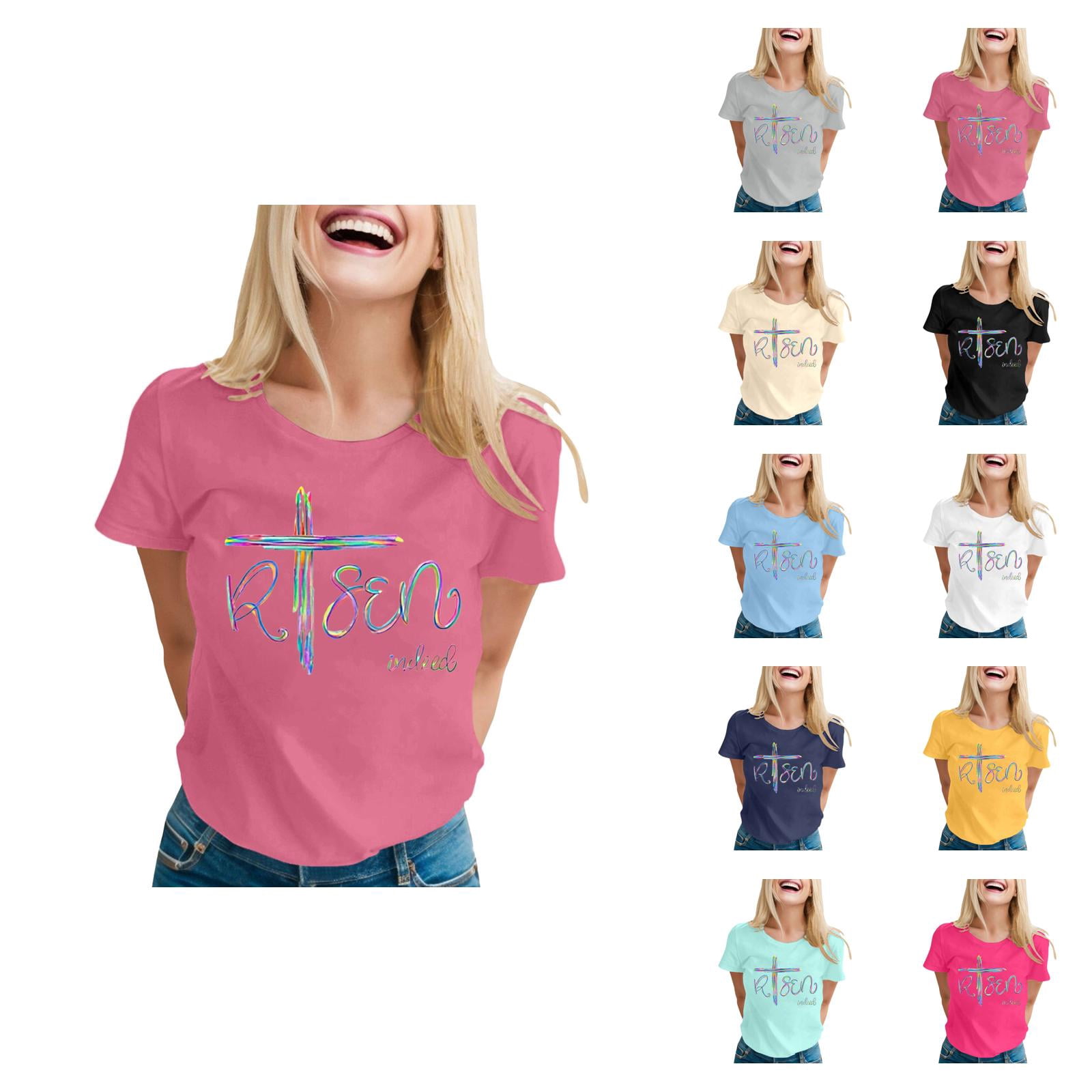 Easter T Shirts for Women Short Sleeve Crewneck Christian Bible Verse ...