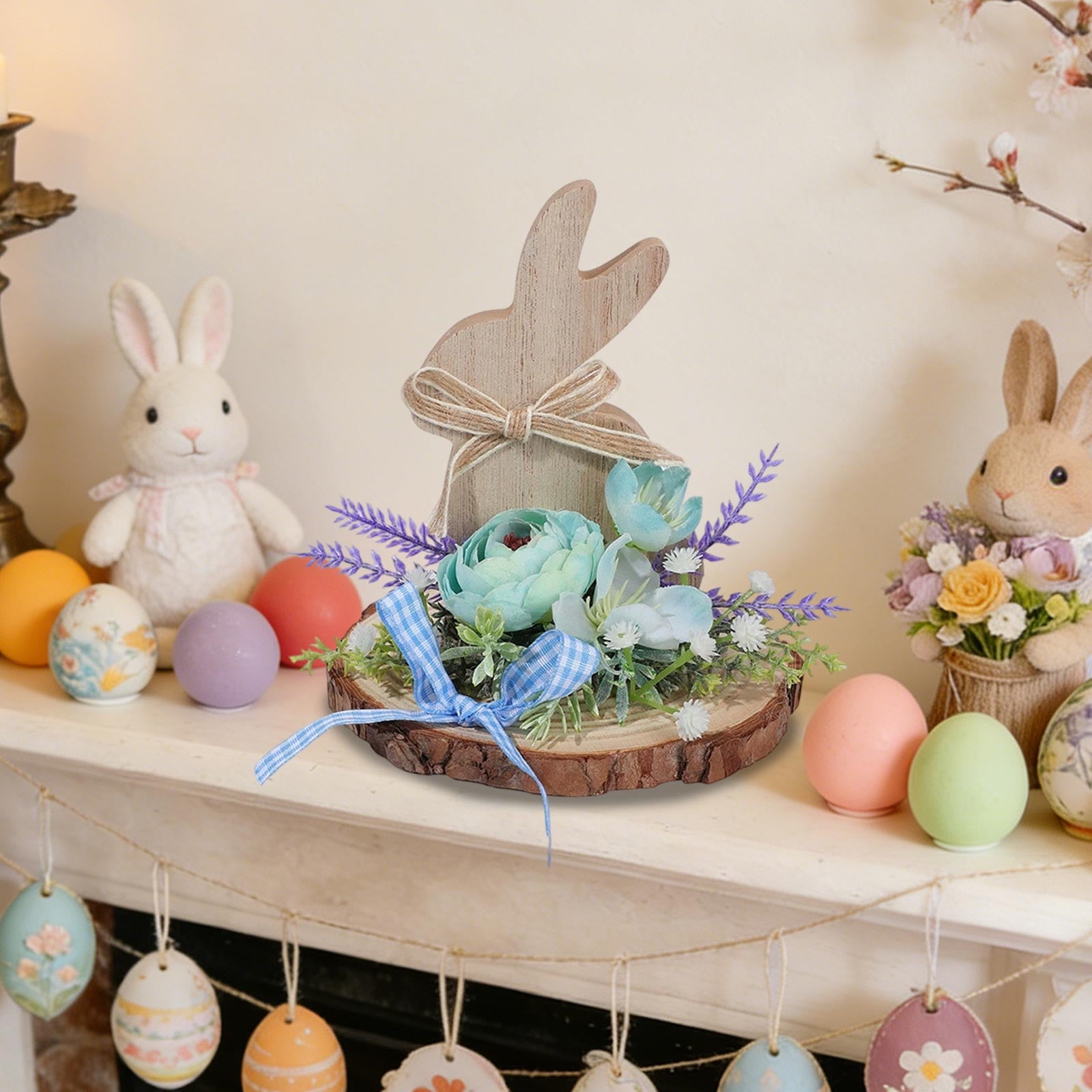 Easter Table Decor Easter Wooden Ornament Easter Egg Simulation Flower ...
