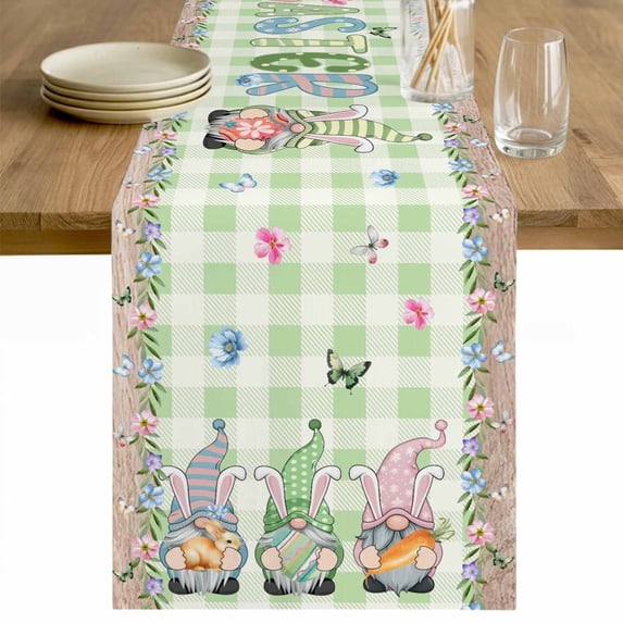 Easter Table Runner - 120 Inch Long Spring Pastoral Gnomes Bunny Eggs ...