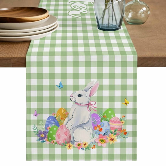 Easter Table Runner 120 Inches, Spring Watercolor Bunny Eggs ...