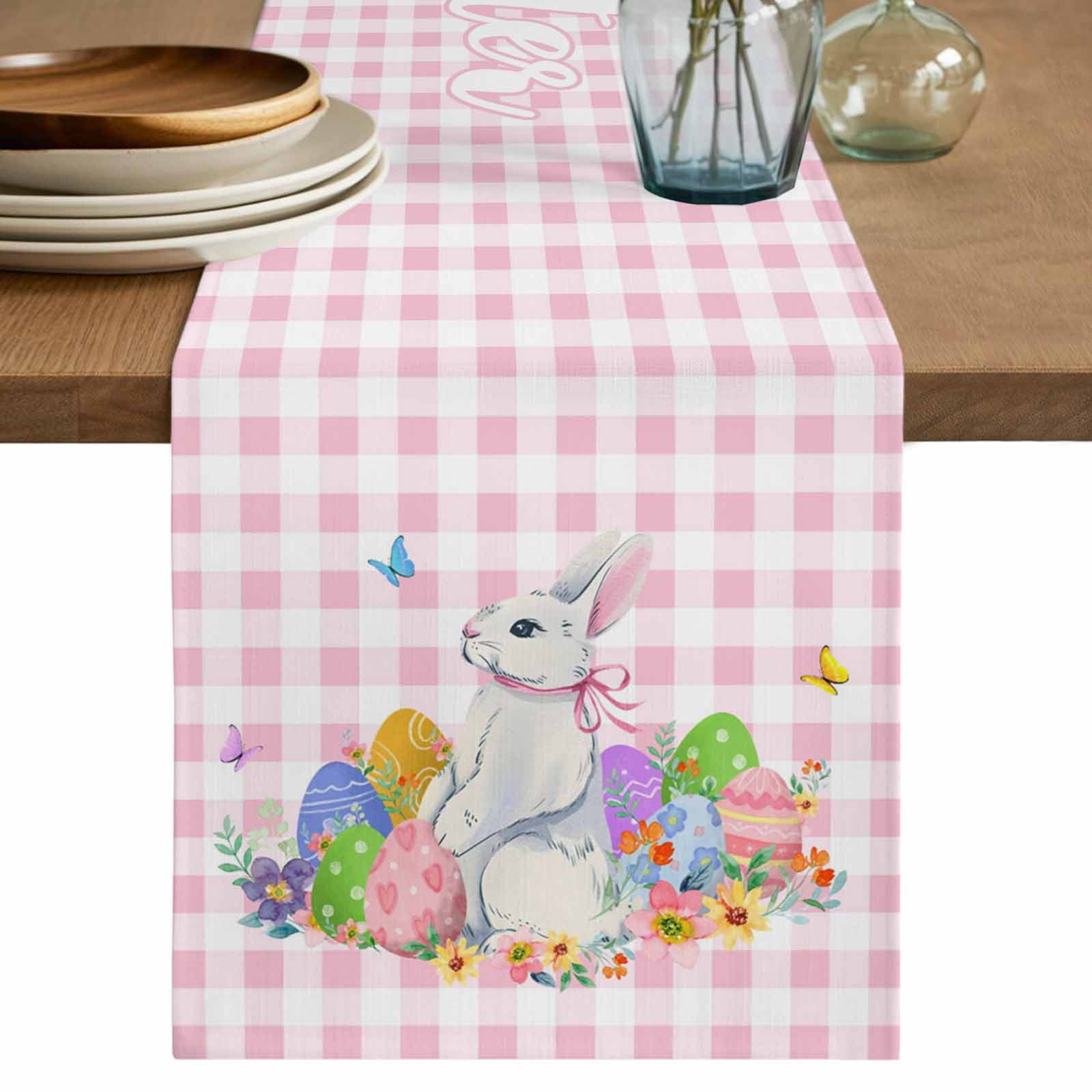 Easter Table Runner 120 Inches, Spring Watercolor Bunny Eggs ...
