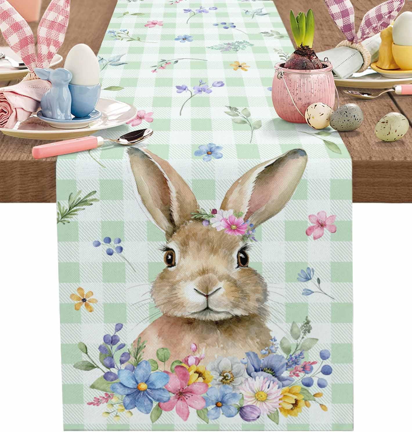 Easter Table Runner 13x36 Inches Long Floral Bunny Runner for Table ...
