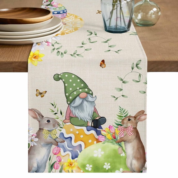 Easter Table Runner 36 Inches, Eggs Gnomes Bunny Elegant Pastoral ...