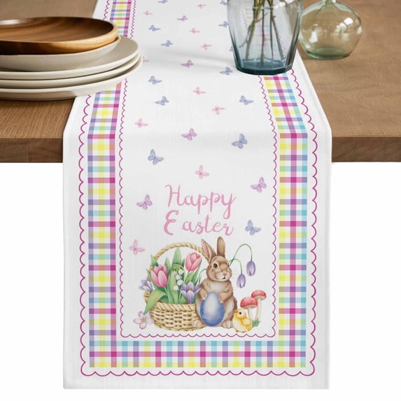 Easter Table Runner 36 Inches, Spring Tulip Floral Rabbits Butterfly ...