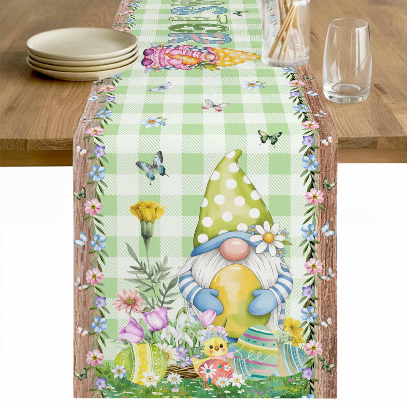 Easter Table Runner - 48 Inch Long Gnomes Flowers Duck Eggs Green ...