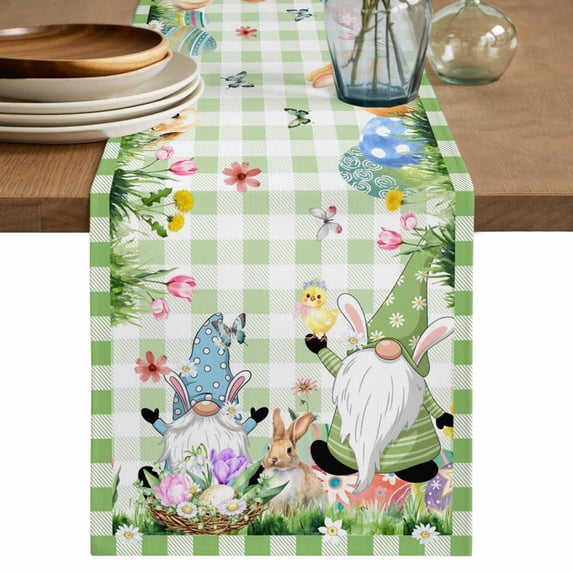 Easter Table Runner 70 Inches, Spring Gnomes Flowers Rabbit Butterfly ...