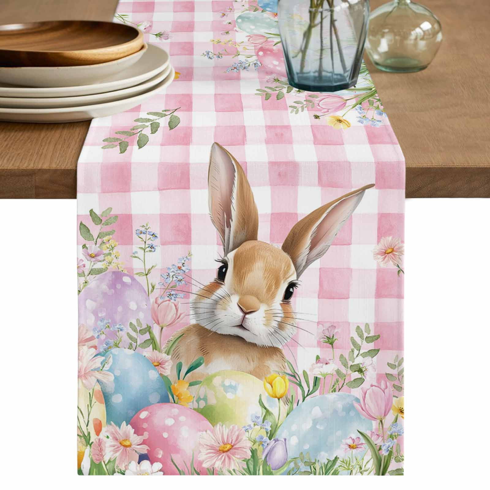 Easter Table Runner 72 Inches, Spring Rabbit Eggs Nature Botanicals ...