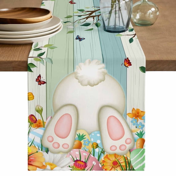 Easter Table Runner 72 Inches, Spring Watercolor Eggs Country Tulip ...