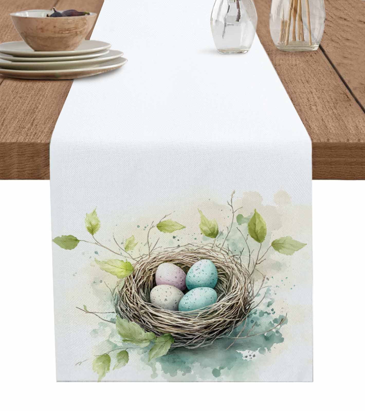 Easter Table Runner 90 Inches, Spring Watercolor Colorful Eggs Plants ...
