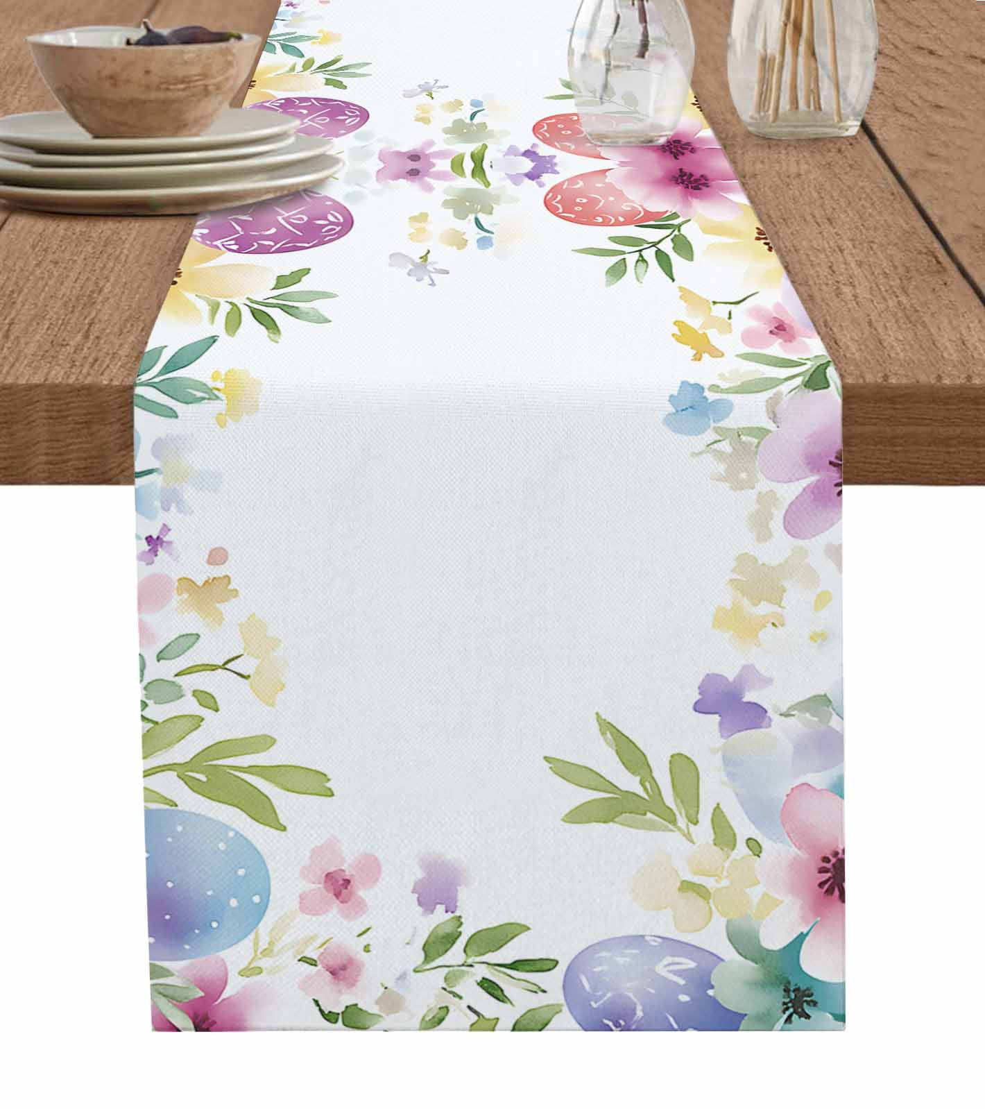 Easter Table Runner Cotton Linen 60 Inch Holiday Dresser Scarves ...