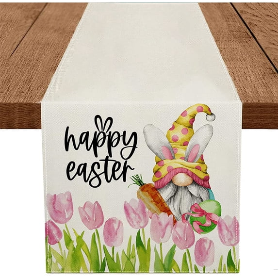 Easter Table Runner Cute Bunny Tulip Happy Easter Seasonal Spring ...