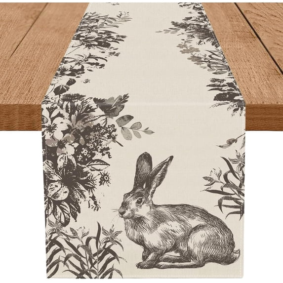 Easter Table Runner Ink Floral Bunny Long Table Runners Spring Holiday ...