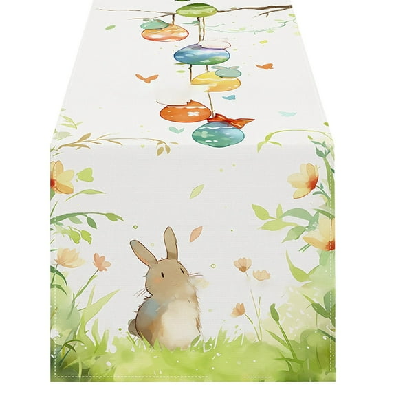 Easter Table Runner Linen Bunny Print Home Tablecloth Holiday Party ...