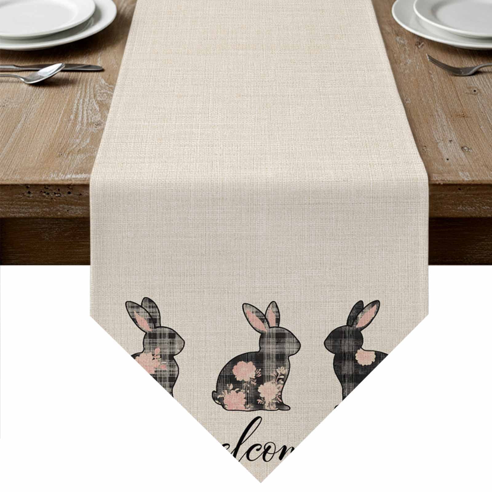 Easter Table Runner Linen Burlap Table Runner 60 Inches Long Retro ...