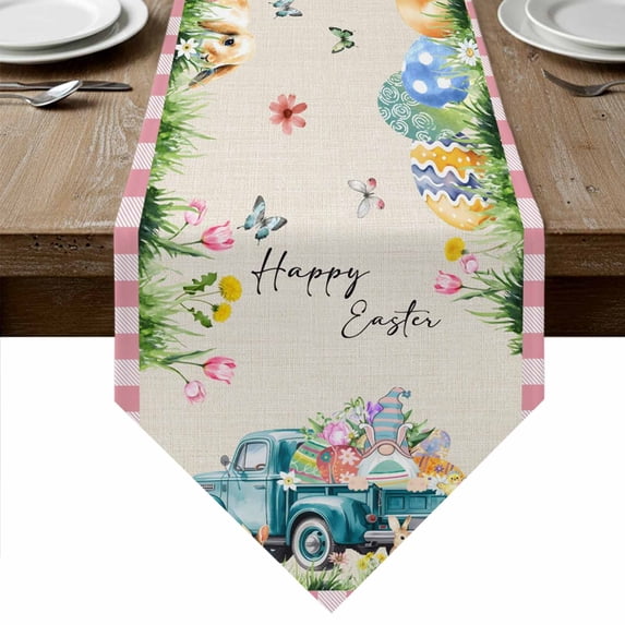 Easter Table Runner Linen Burlap Table Runner 72 Inches Long Pink Plaid ...