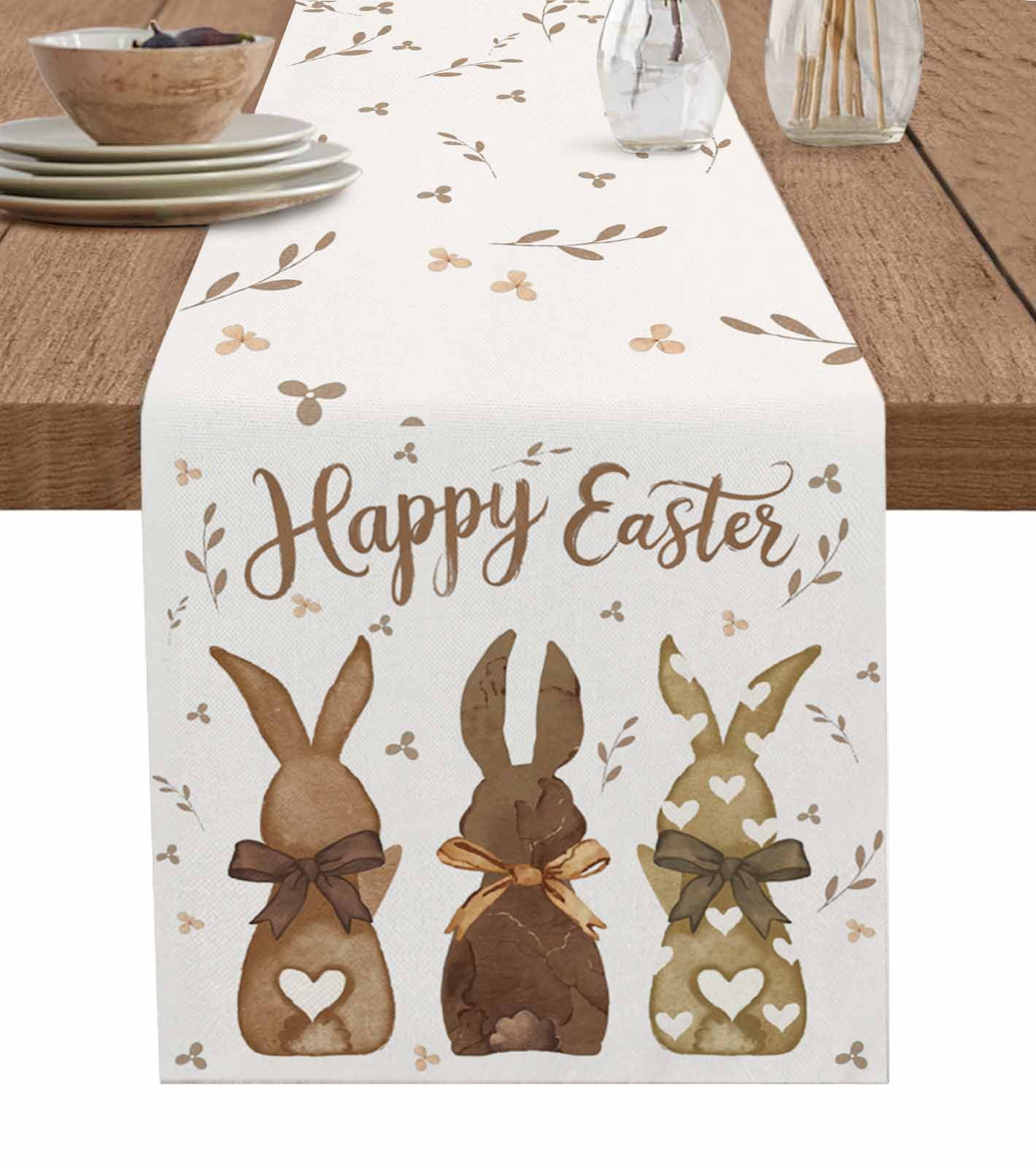 Easter Table Runner Spring Bunny Retro Bow Retro Botanical Brown ...