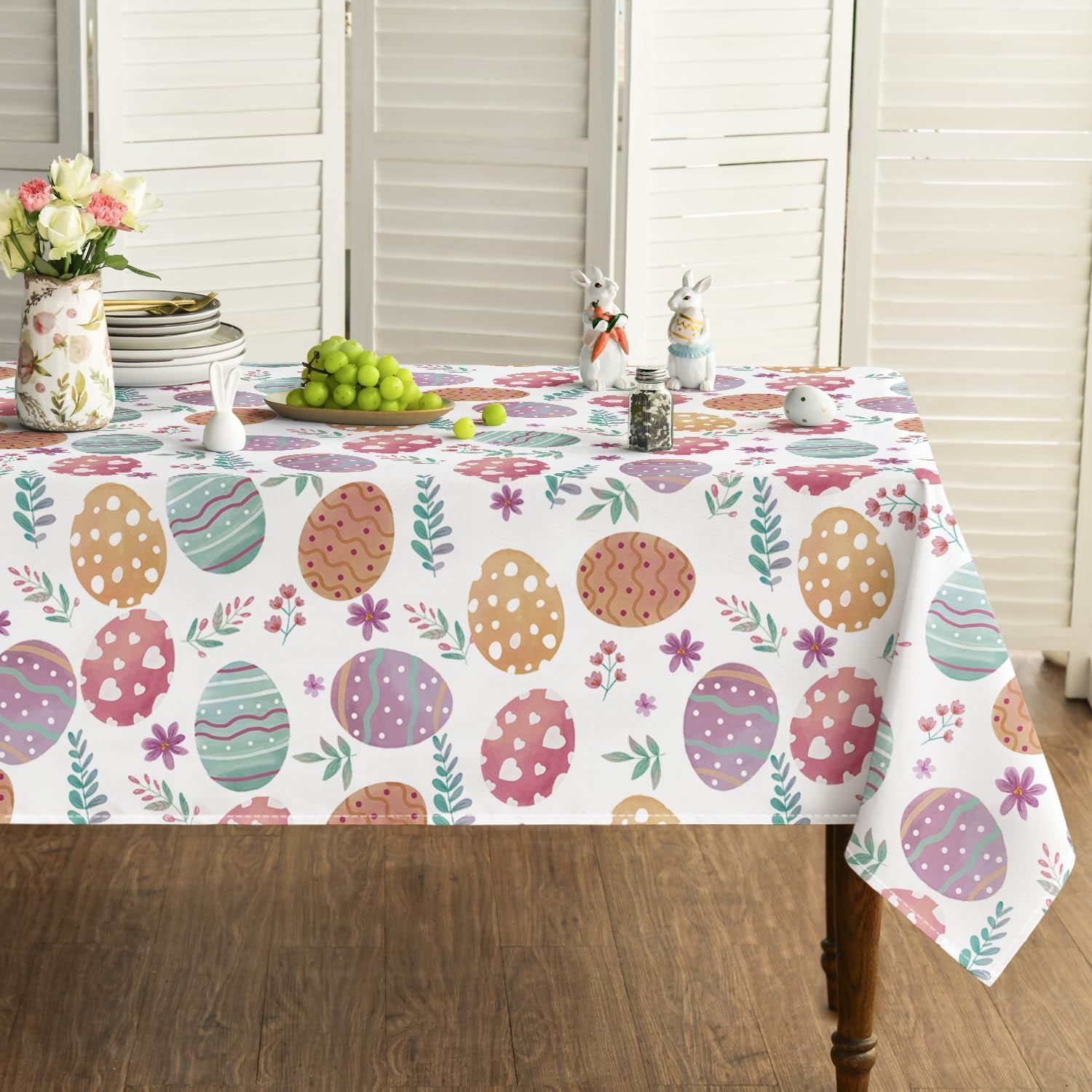 Easter Tablecloth 60×104 Inch, Watercolor Easter Eggs Washable Table ...