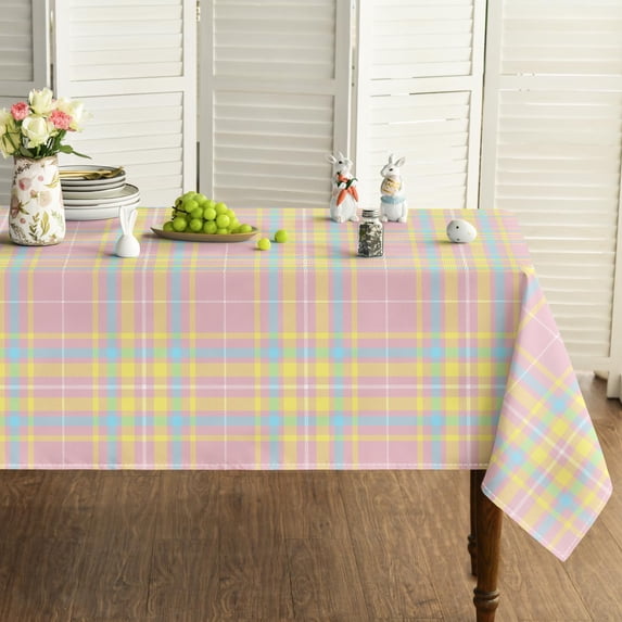 Easter Tablecloth 60×120 Inch Rectangular, Pink Buffalo Plaid Washable ...