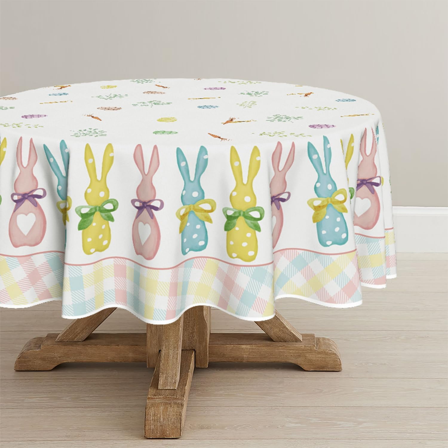 Easter Tablecloth 60×60 Inch Round, Spring Carrots Bunny Colorful ...