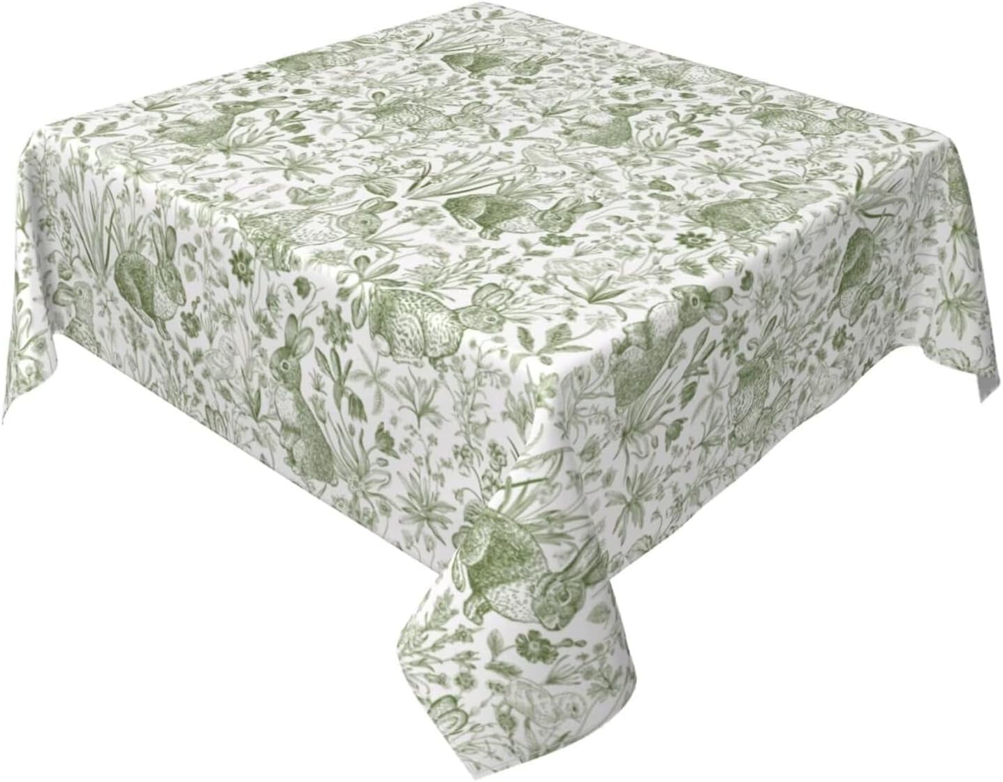 Easter Tablecloth 60 x 60 Inch Square Spring Green Rabbit Bunny Floral ...