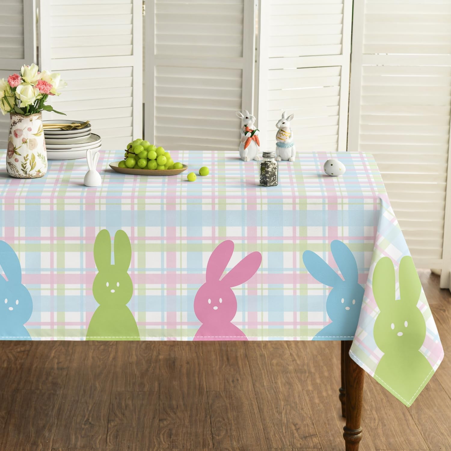Easter Tablecloth 60x84 Inch, Spring Bunny Happy Easter Table Cover for ...