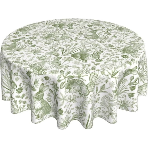 Easter Tablecloth 70 Inch Round Spring Green Rabbit Bunny Floral Table ...