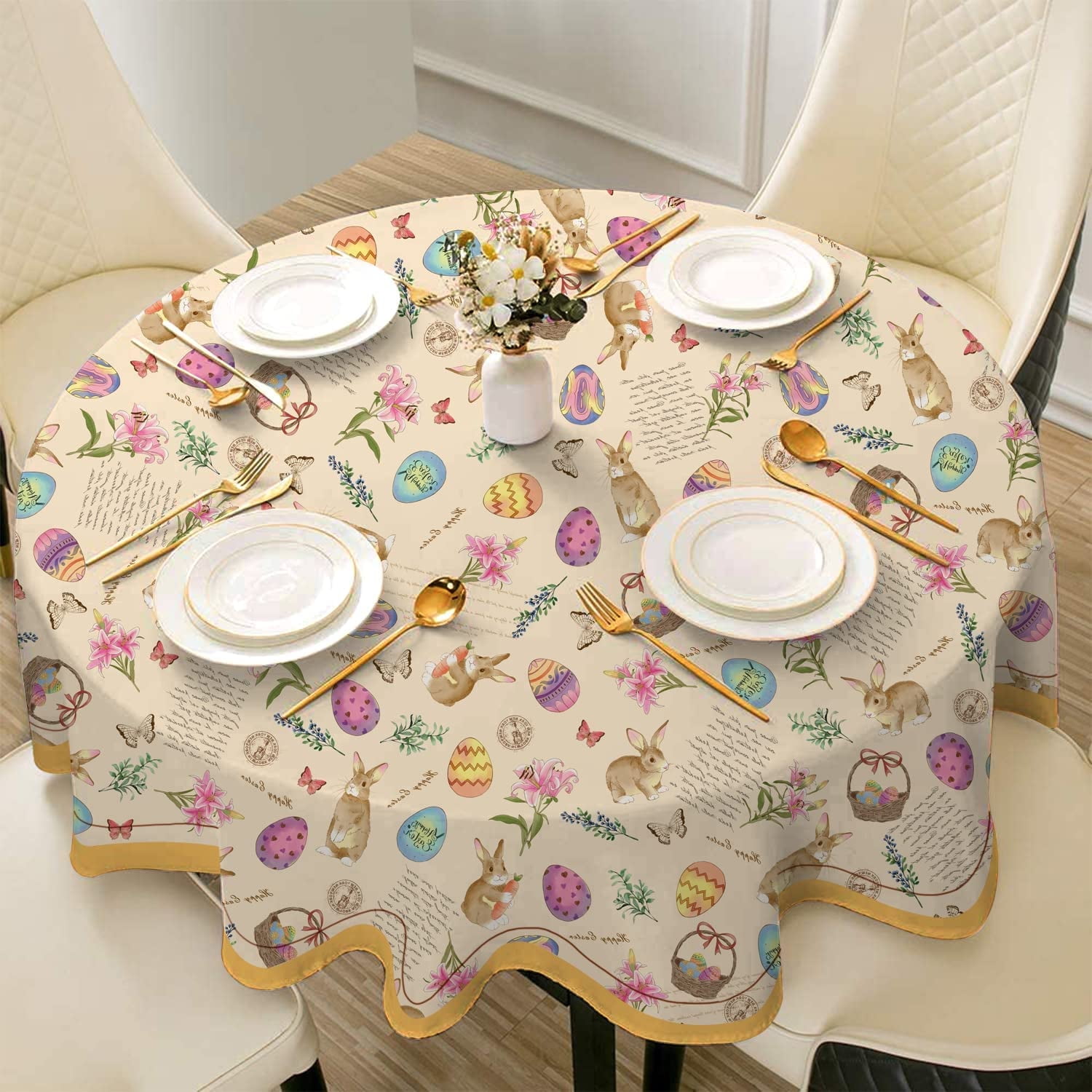 Easter Tablecloth Bunny Easter Eggs Colorful Table Clothes Rectangle ...