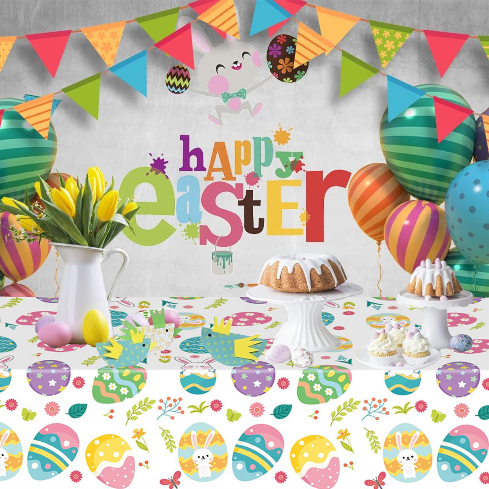 Easter Tablecloth - Colorful Easter Eggs Table Cloth, Plastic ...