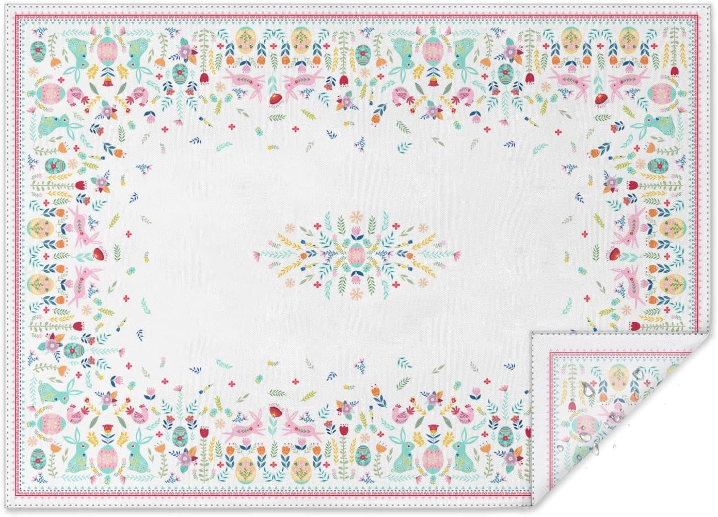 Easter Tablecloth Easter Table Cloth Bunny Floral Easter Eggs ...