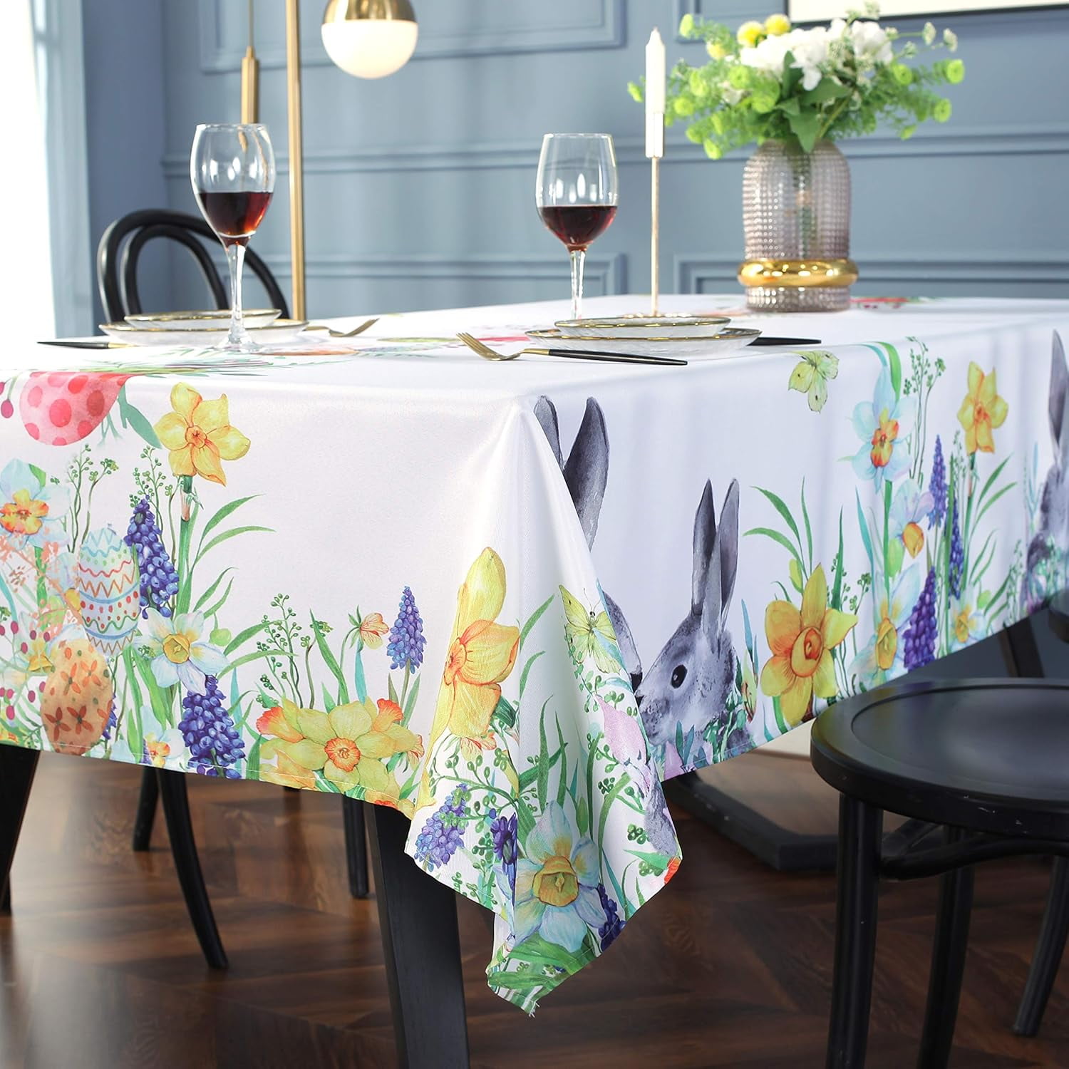 Easter Tablecloth Floral Pattern Polyester Table Cloth Spill Proof ...