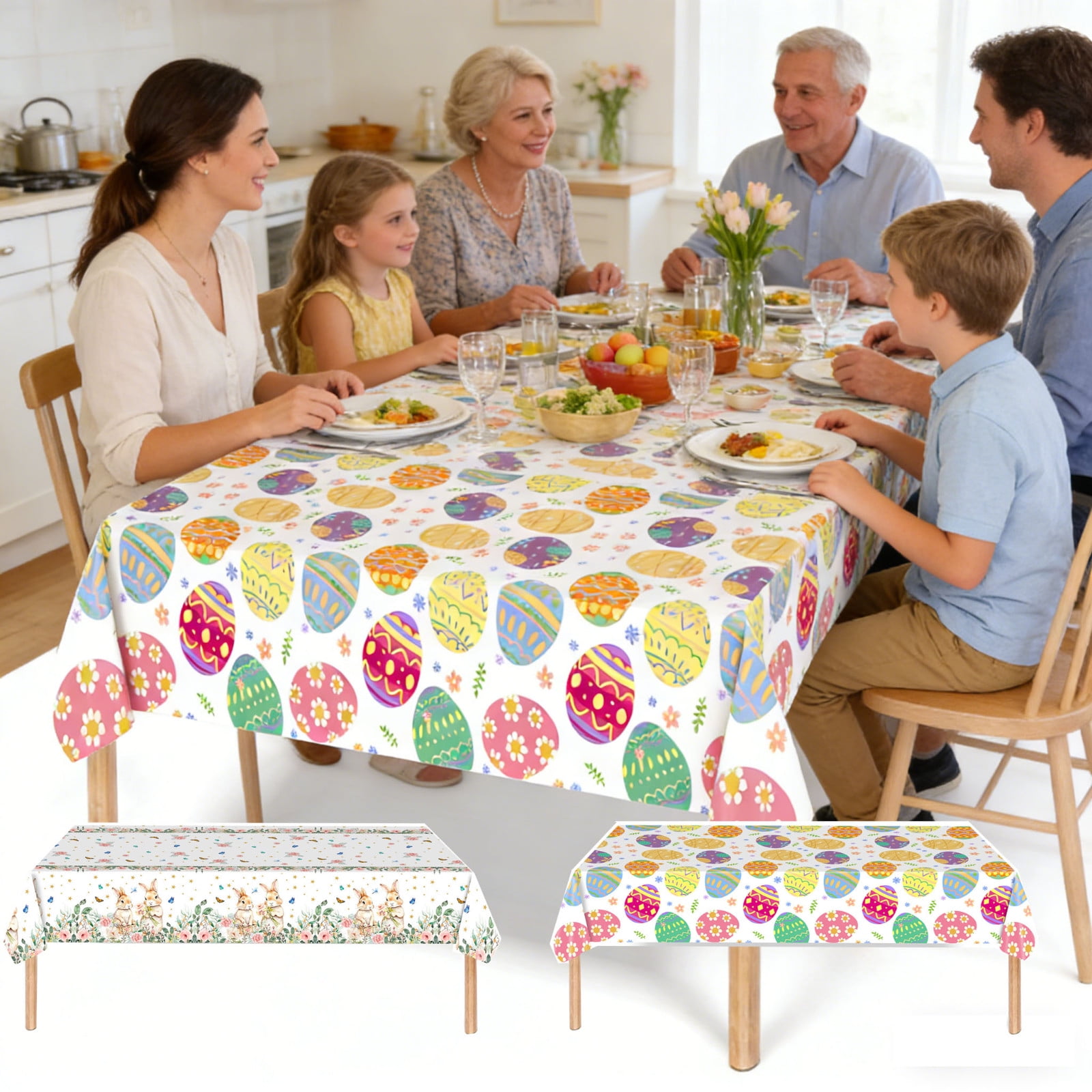 Easter Tablecloth | Rabbits Egg Spring Floral Design Durable Water ...