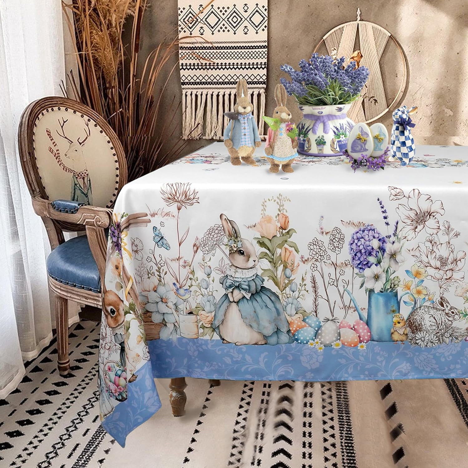 Easter Tablecloth Rectangle 60x120 inch, Fabric Washable Spring Floral ...