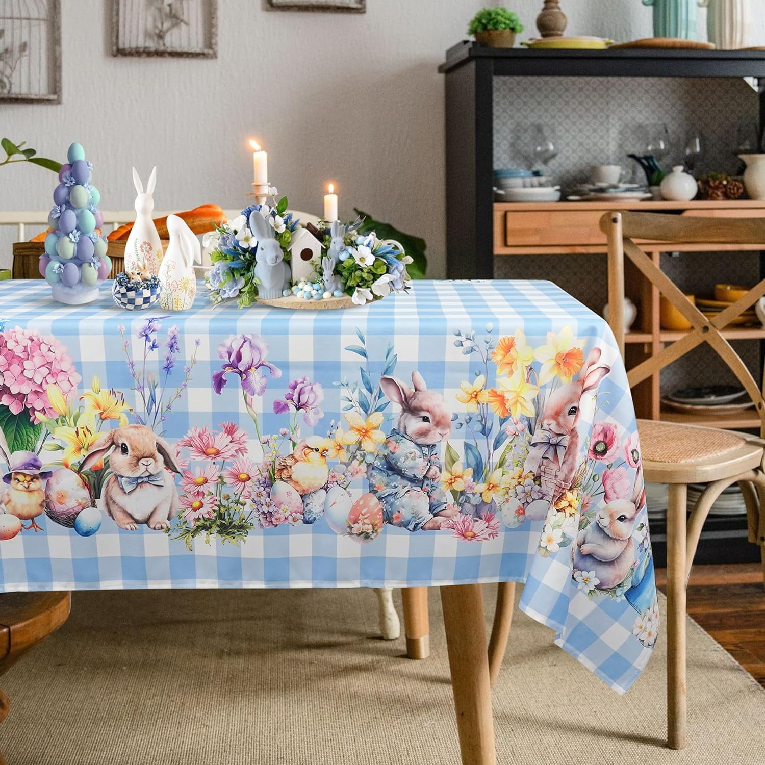 Easter Tablecloth Rectangle 60x84 inch, Fabric Washable Spring Floral ...