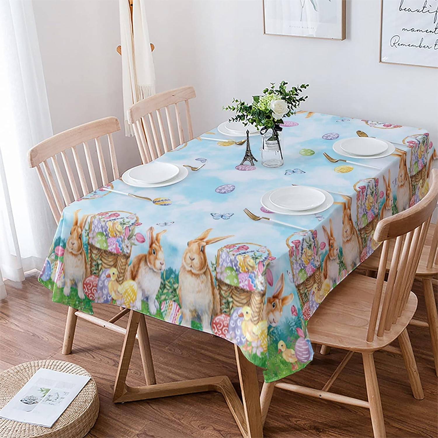 Easter Tablecloth Rectangle/Oval Spring Eggs Bunny Blue Green Table ...