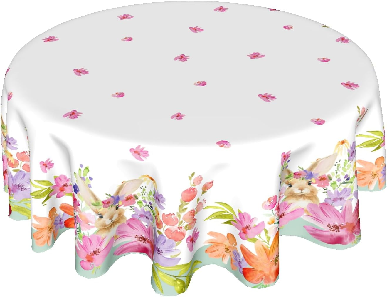 Easter Tablecloth Round 60 Inch,Easter Cute Bunny Polyester Circle ...