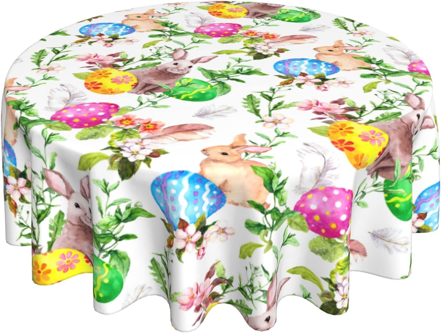 Easter Tablecloth Round 60 Inch,Spring Easter Bunny Colored Eggs in ...