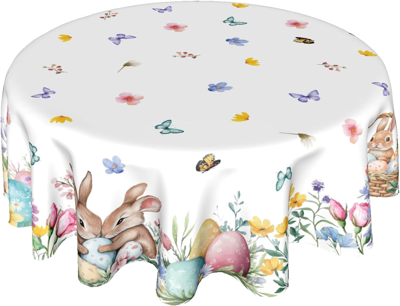 Easter Tablecloth Round 60 Inch Spring Floral Tablecloth Easter Egg ...