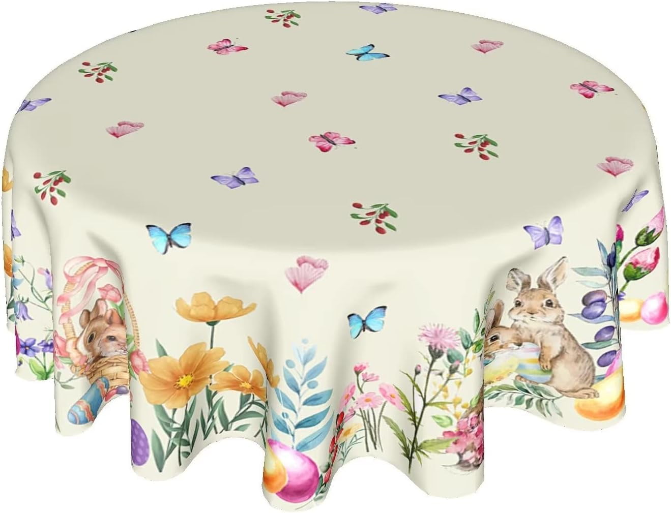 Easter Tablecloth Round 60 Inch Spring Floral Tablecloth Farmhouse ...