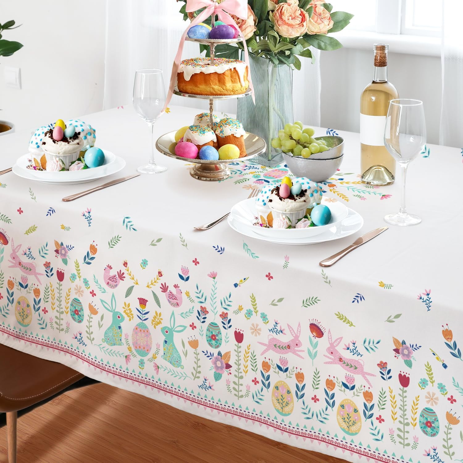 Easter Tablecloth Easter Table Cloth Bunny Floral Easter Eggs ...