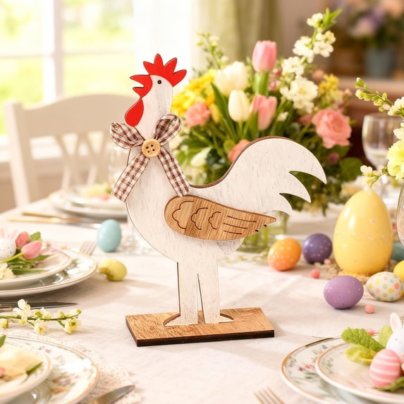 Easter Tabletop Rooster Decor, Festive Chicken Figurine For Spring Home Office Desk Accent ...
