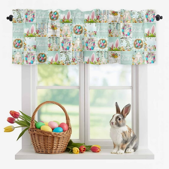 Easter Teal Patchwork Valances for Windows, Rabbit Foot Ears Eggds ...